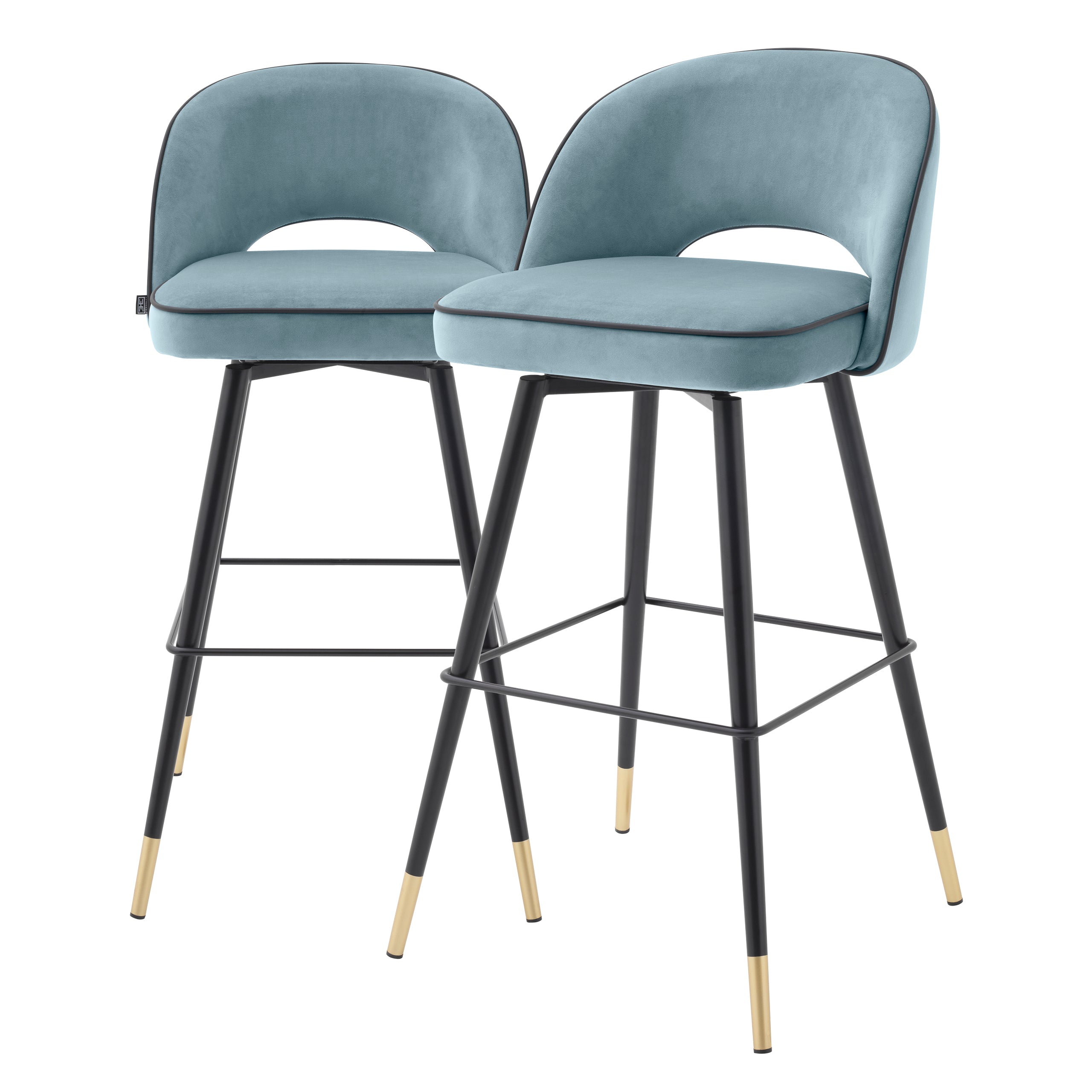 A114316 Bar Stool Cliff savona blue velvet set of 2 Egg Dart PDQ
